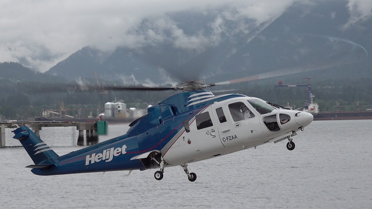Helijet Sikorsky S-76 C-FZAA arriving at the Vancouver Harbour Heliport ...