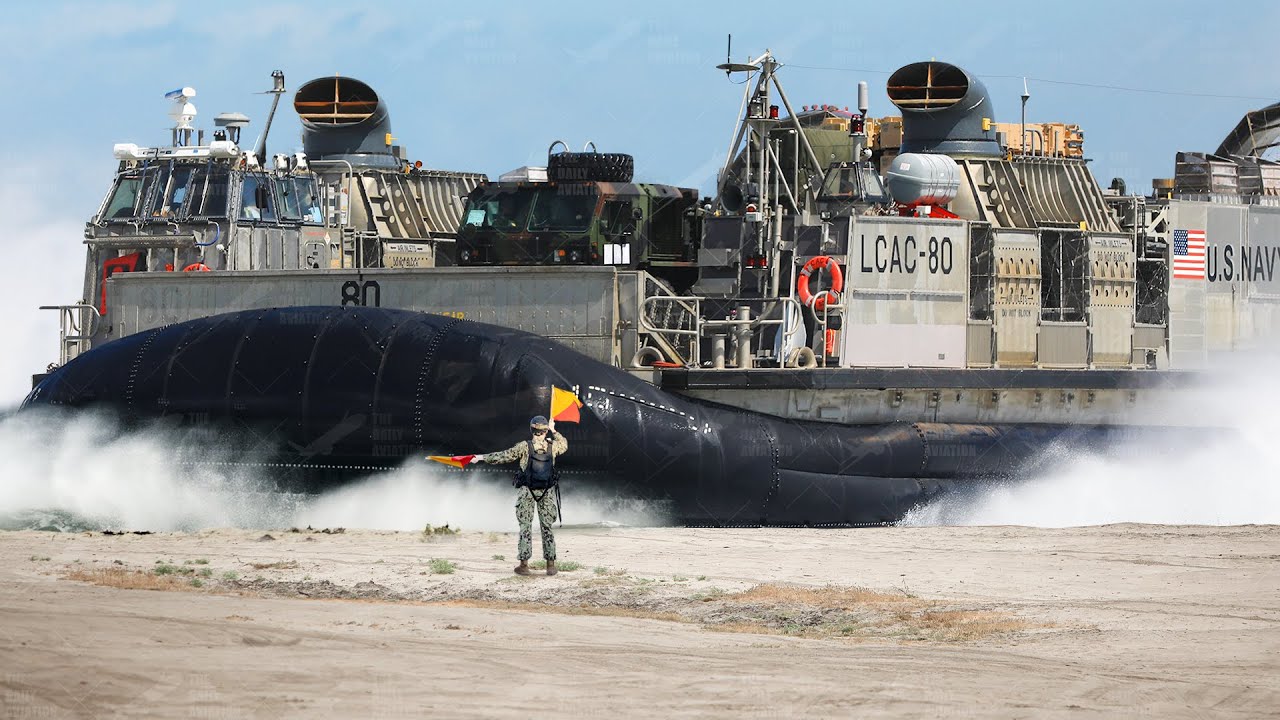 The Massive LCAC Hovercraft in Action During Beach Landing - YouTube
