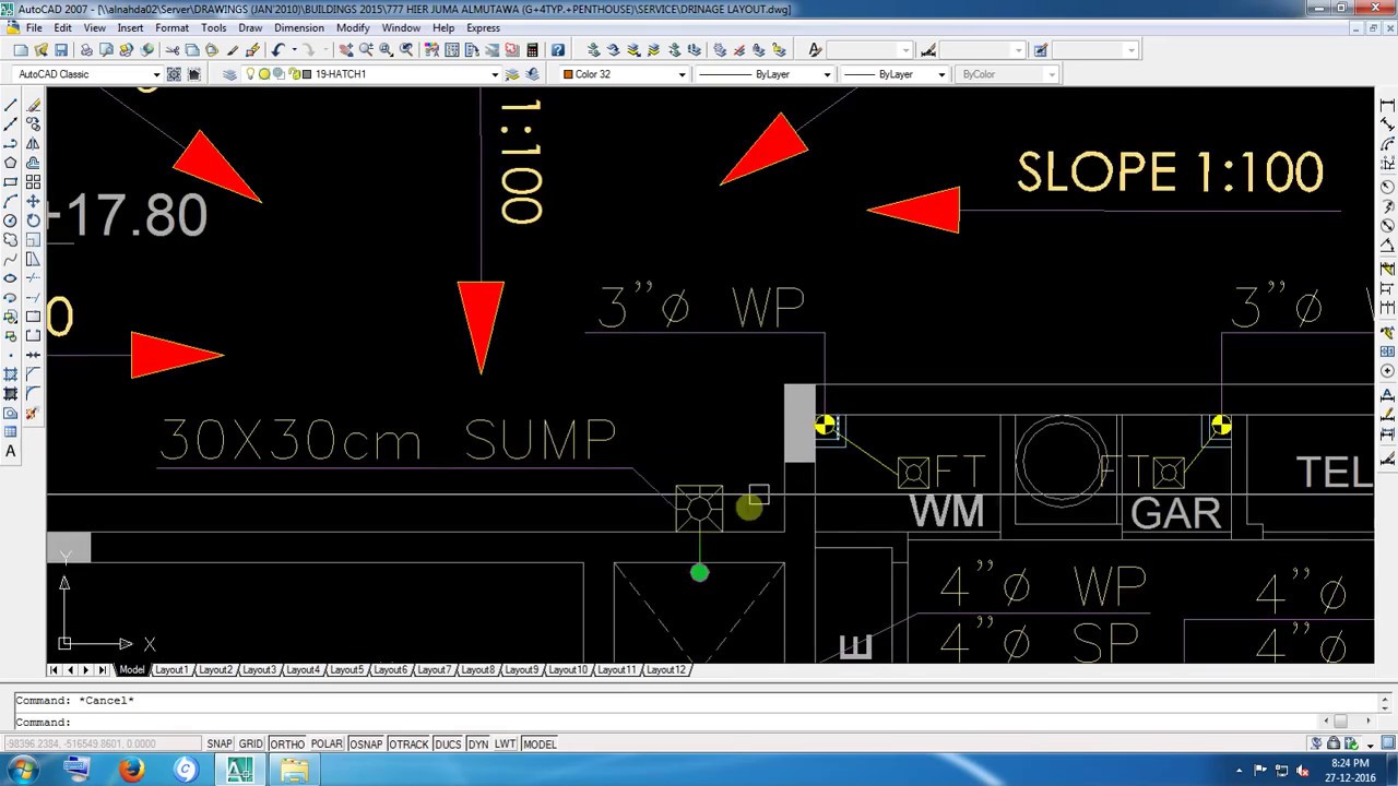 M.E.P. Drawing For DRAINAGE 2D auto CAD of UAE in Building line.Sample ...