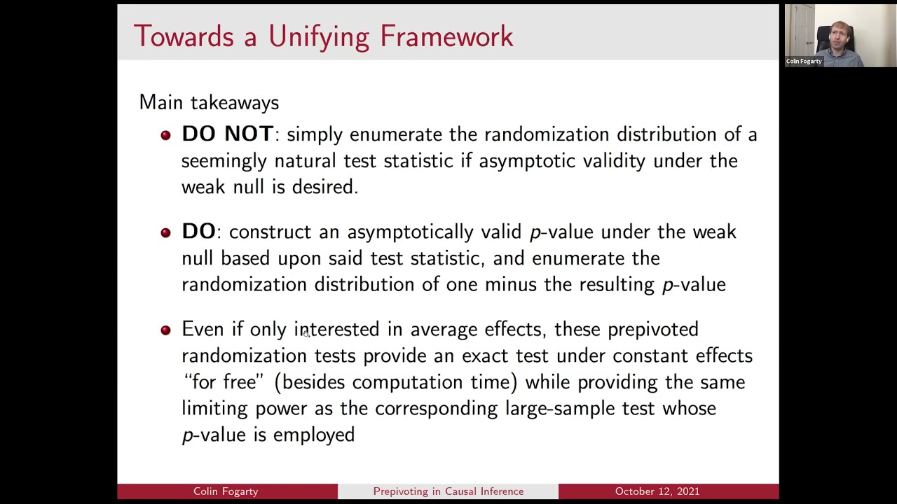 Colin Fogarty: Prepivoting in Finite Population Causal Inference - YouTube