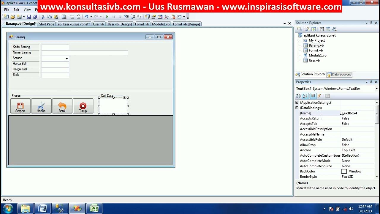 tutorial vb net sql server bab 7 pengolahan data barang - YouTube