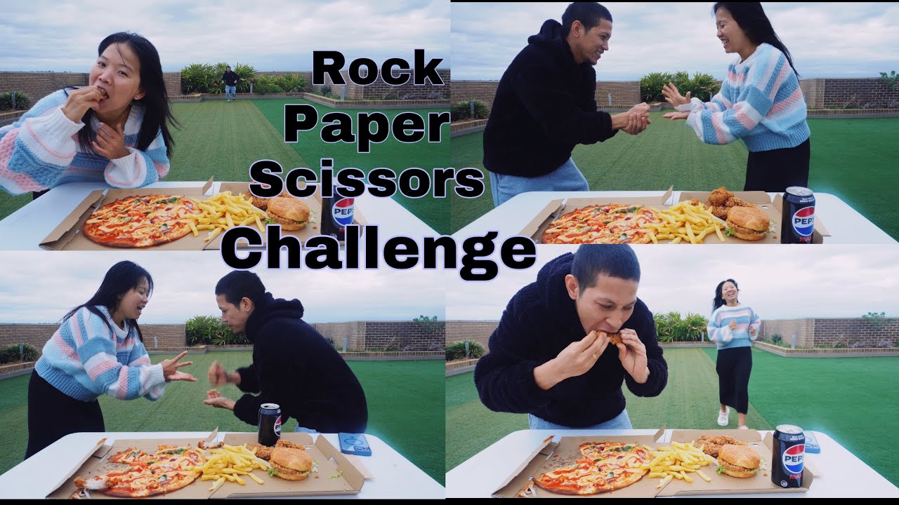 Rock, Paper, Scissors Food Challenge 🍗🍕🍔🍟 / chicken wings, pizza ...