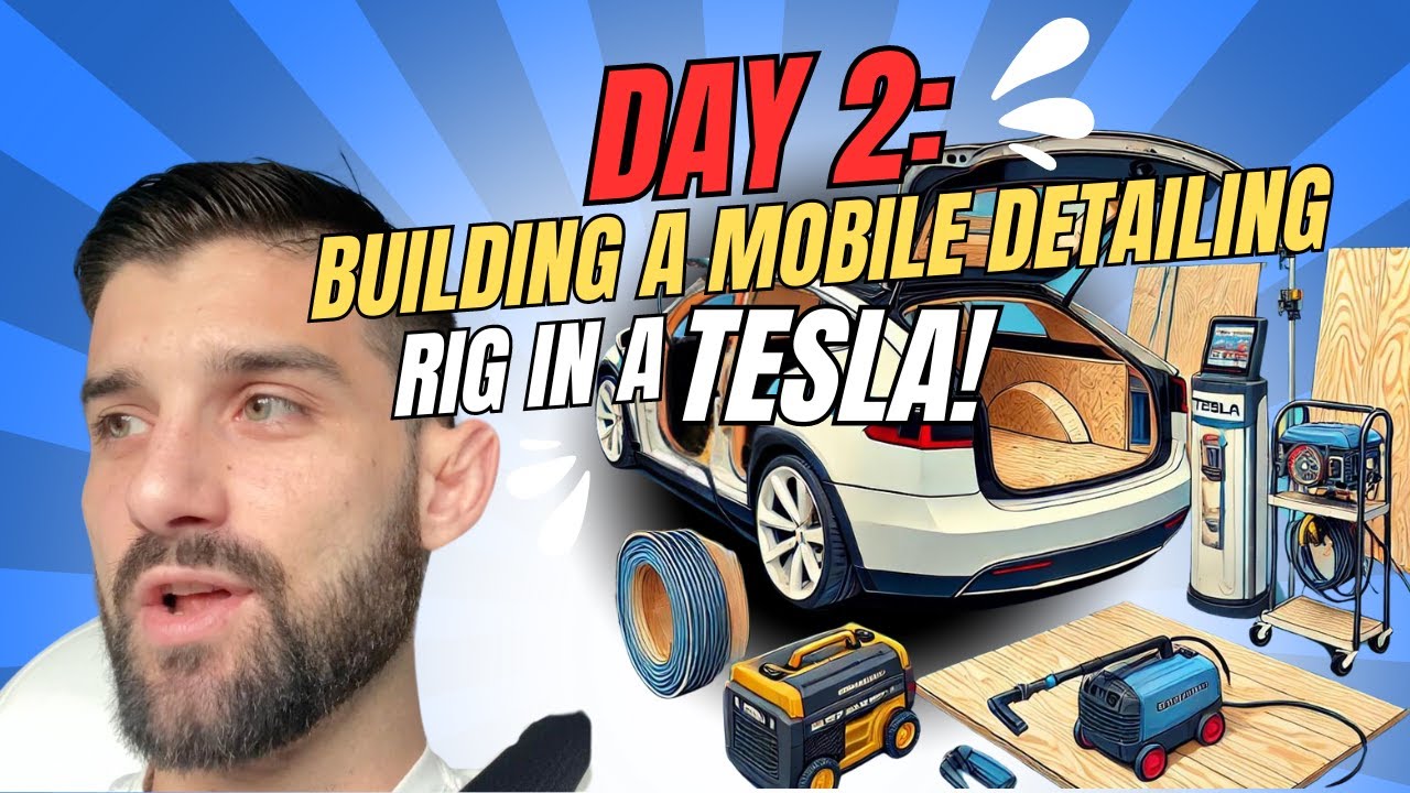 Day 2: Building a Mobile Detailing Rig in a Tesla! Prepping the Setup ...