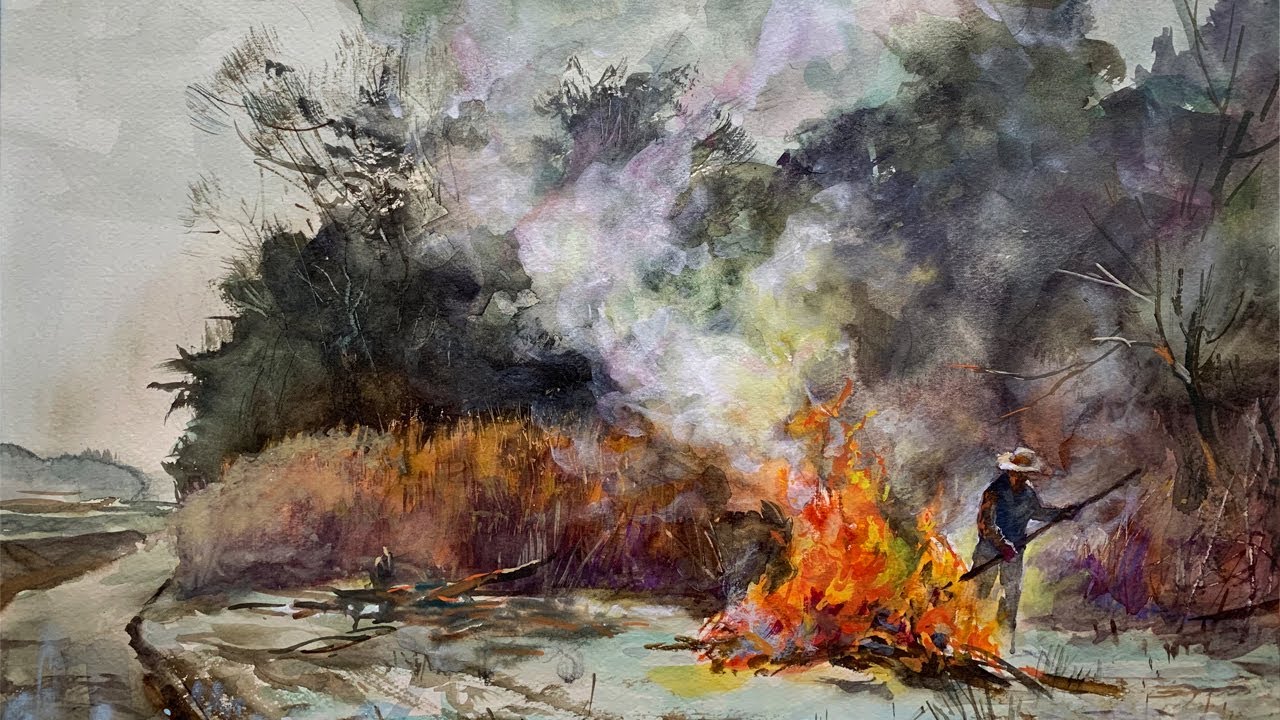 Winter bonfire - Healing Watercolor Art - Calming - YouTube
