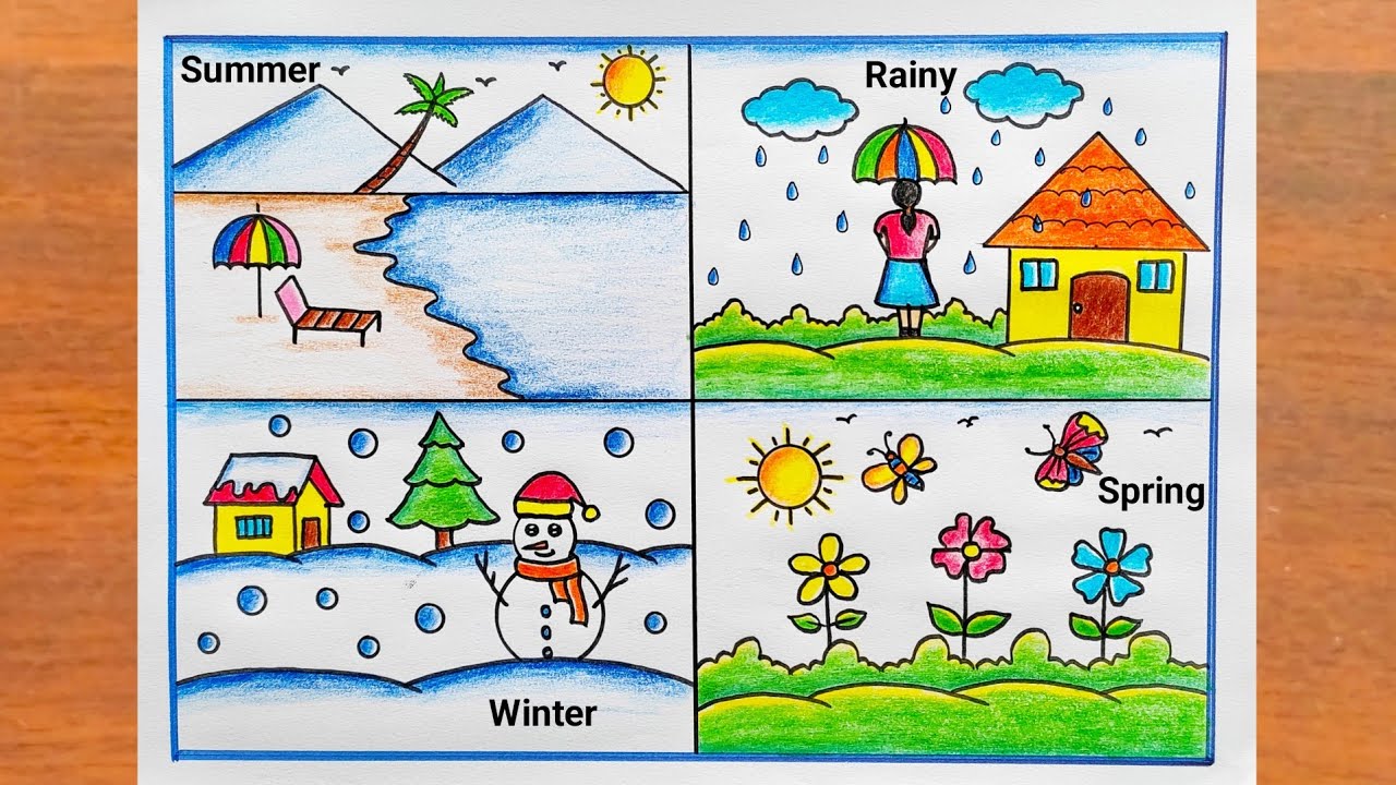 Four Season Drawing / How to Draw Different Types of Season Easy Steps ...