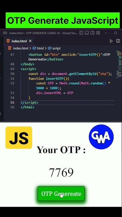 Create Otp Generator Using Javascript Javascript Shorts Javascriptprojects Codewithashish