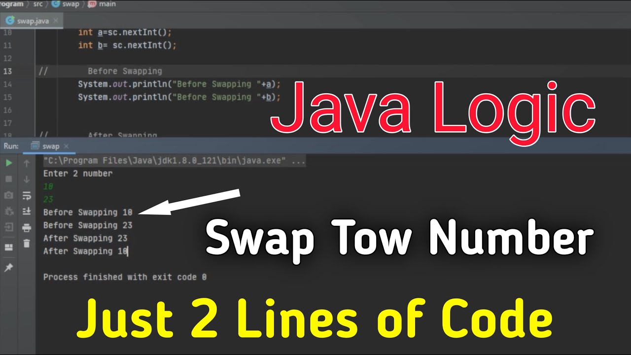Java Logic Swapping Tow Number Program Just 2 Lines Of Code Youtube 8953