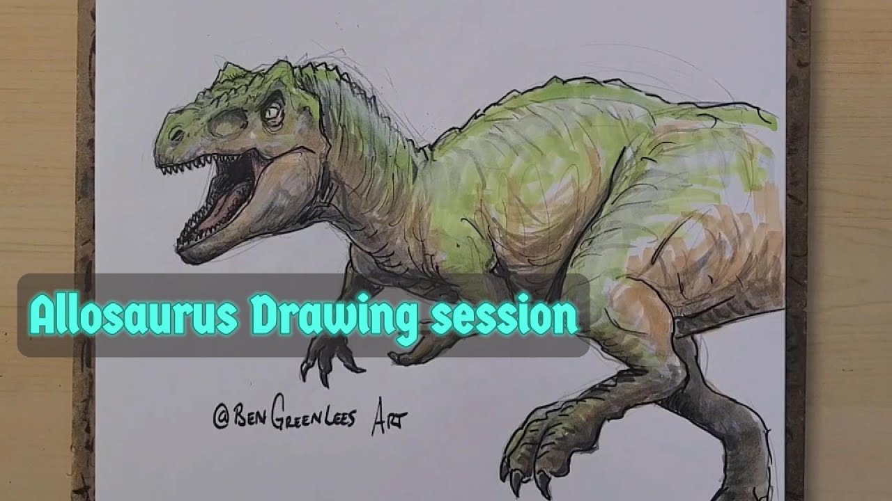 Allosaurus Dino drawing session Time-Lapse video - YouTube