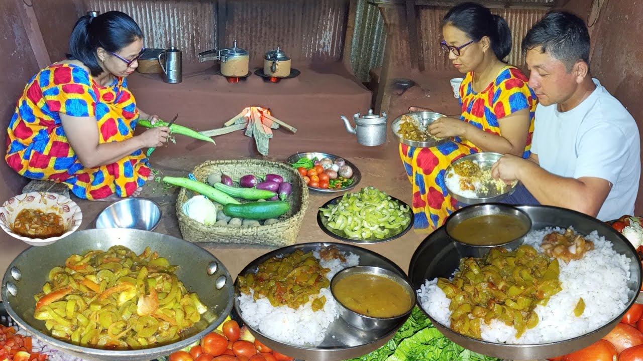 Chichinda Recipe(snake gourd) & Gram Dal with Rice Cooking & Enjoying ...