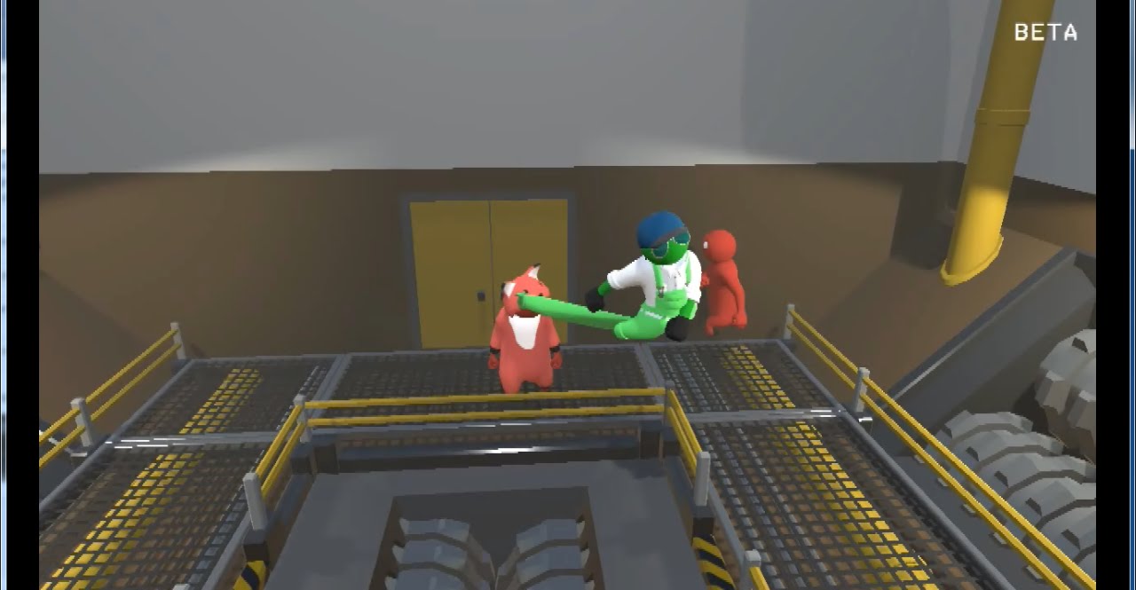GANG BEASTS beta 0.0.4 Супер ВЕРТУХАН + удар НОГОЙ по морде лисе - YouTube