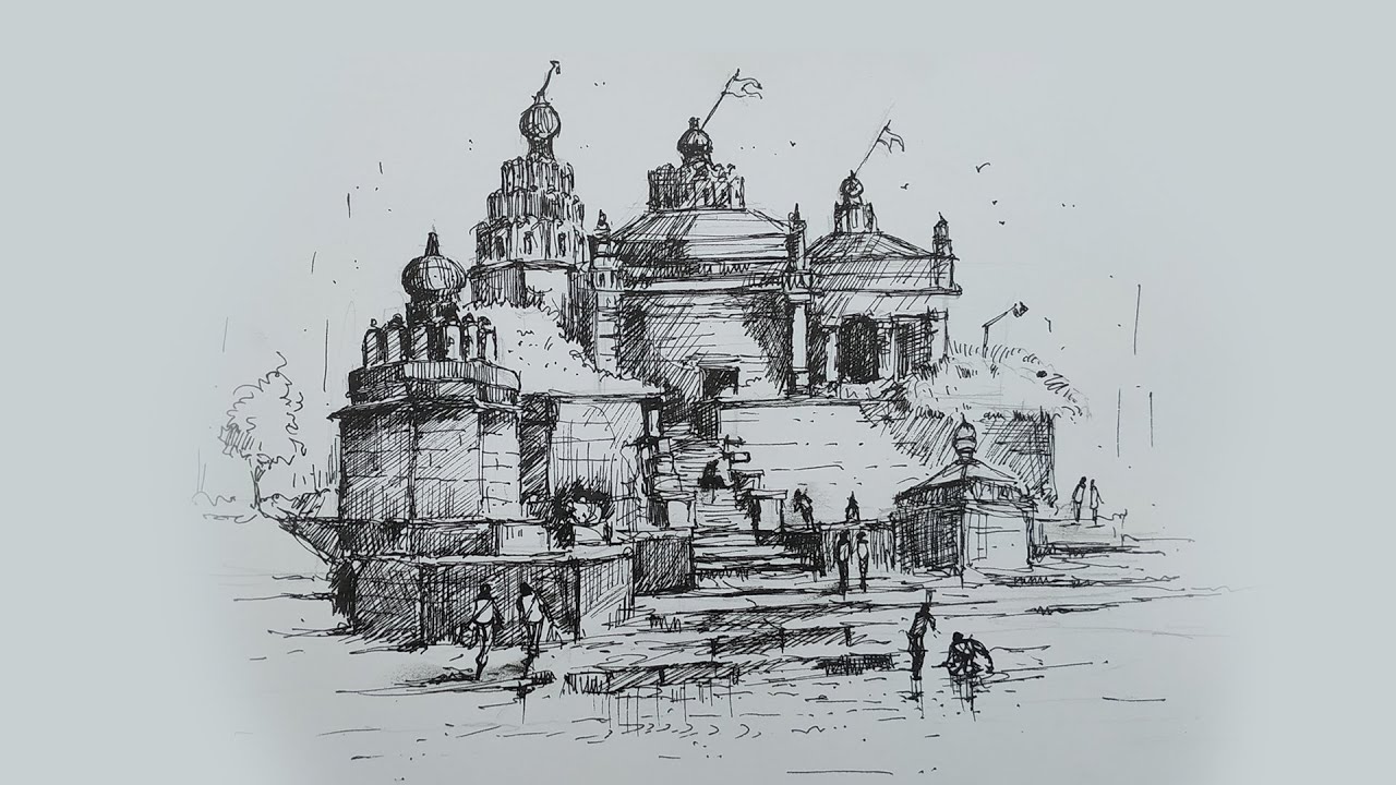 How to draw Temple architecture easy way tips and tricks | Rapid ...