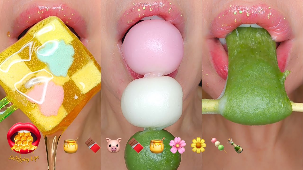 ASMR Satisfying Eating Emoji Food Challenge Frozen Honey Mochi Dango ...