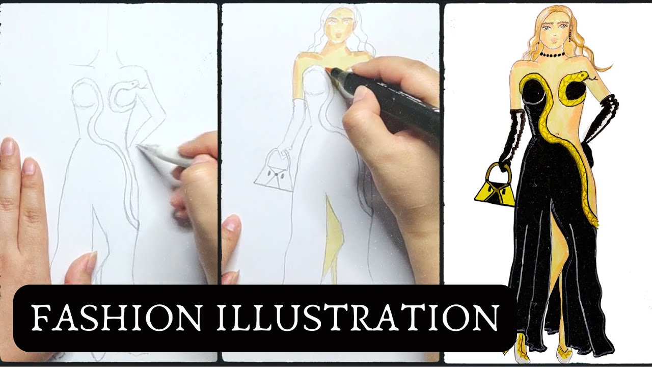 CHRISTMAS BLACK SNAKE DRESS HOW TO DRAW SPEED VIDEO Illustration for ...