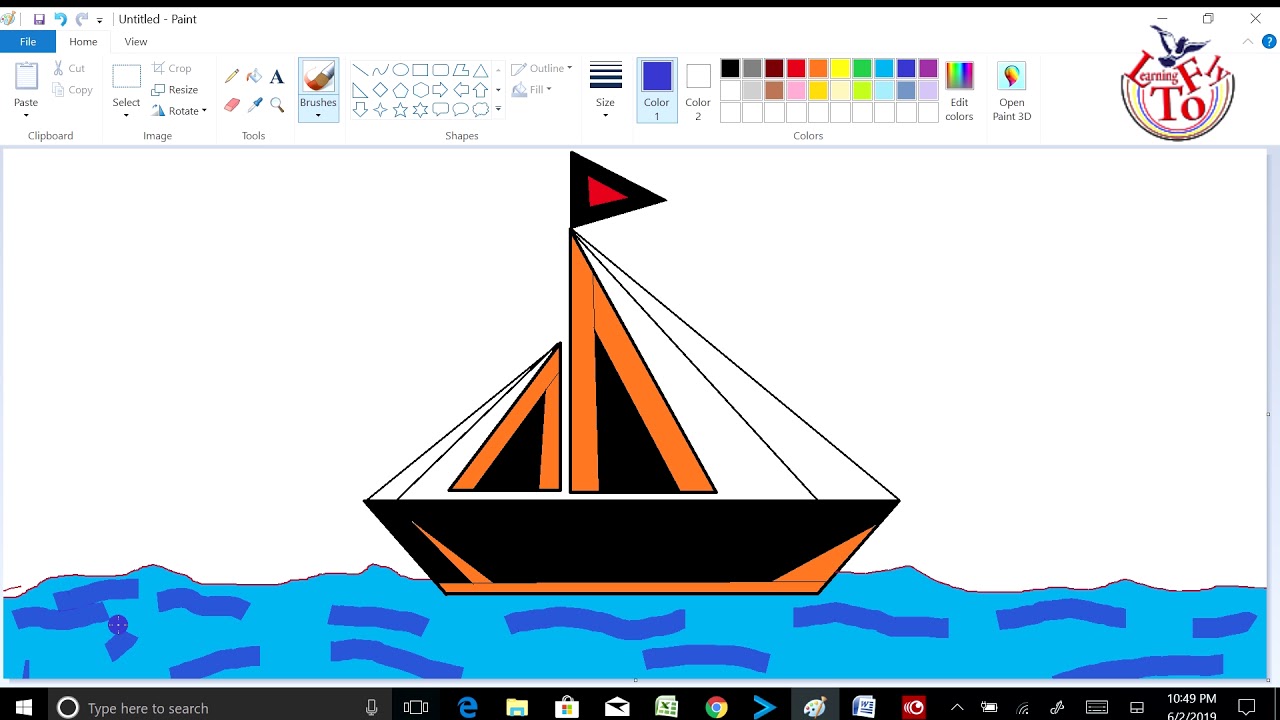 #learningtofly how draw traditional boat in the river | ms paint ...