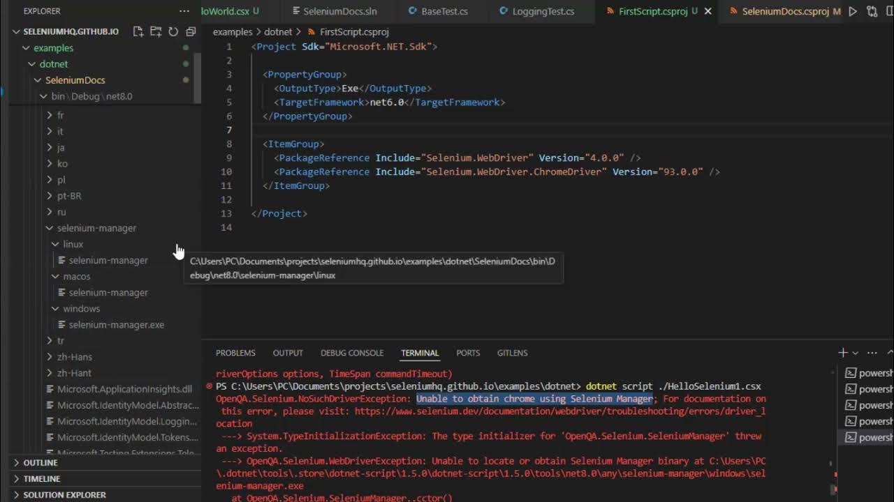 Unable to locate or obtain Selenium Manager binary Unable to obtain chrome using Selenium ...