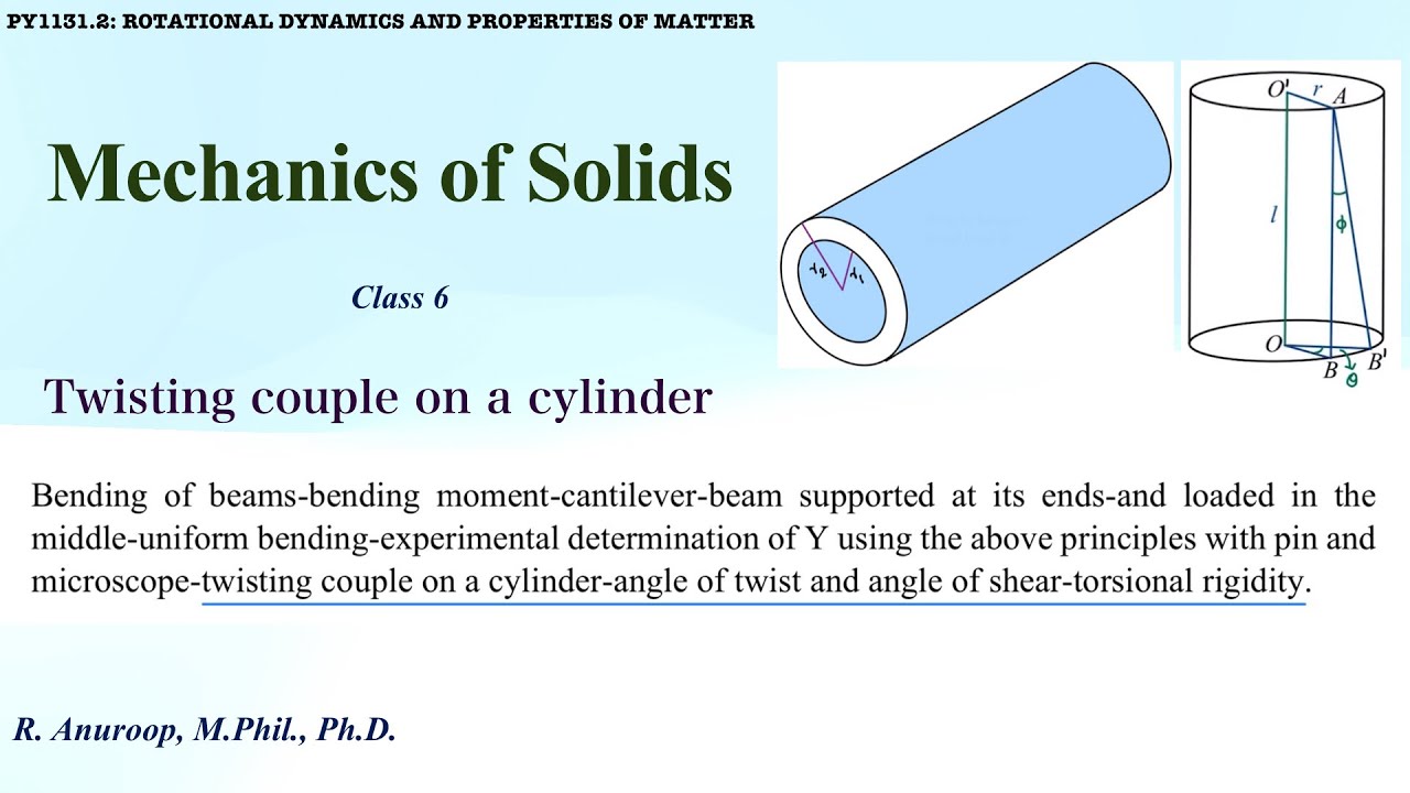 Mechanics of Solids: Class 6. Twisting couple on a cylinder. - YouTube