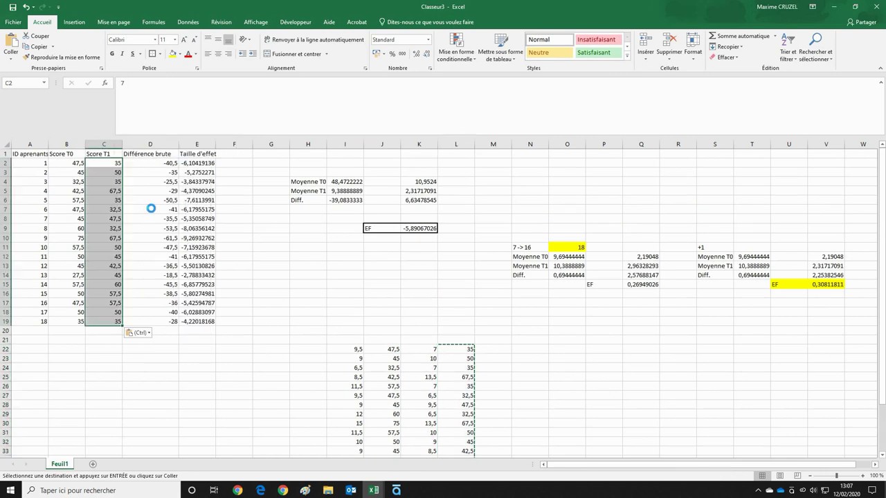 Calcul de la taille d'effet (d de Cohen) en Sciences de l'Education ...