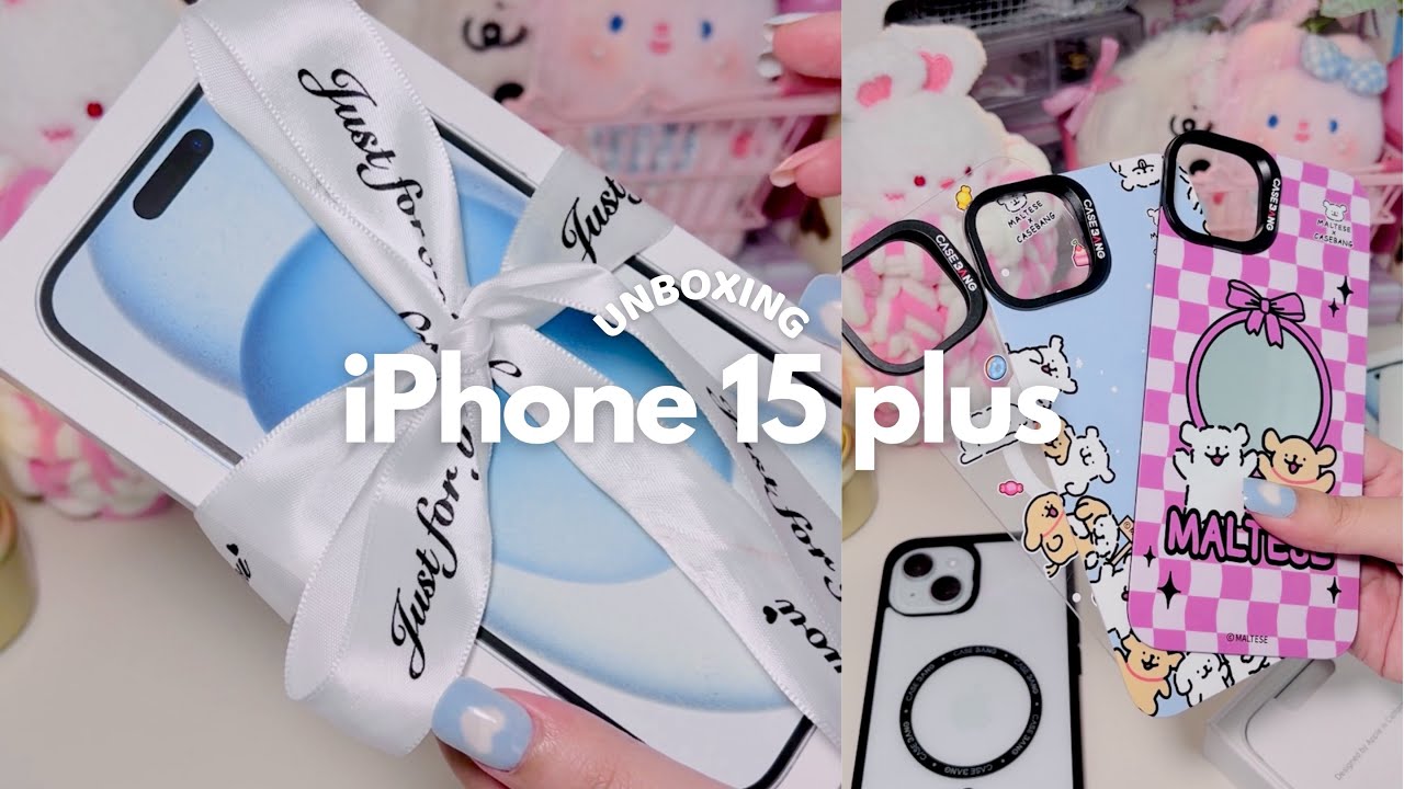 iPhone 15 Plus (blue) UNBOXING cute & aesthetic setup, iOS ...