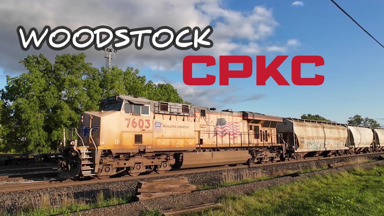 A pair of short freights thru CPKC Woodstock yard. UP 7603 leads an eastbound solo. Sept 13 2023 ...