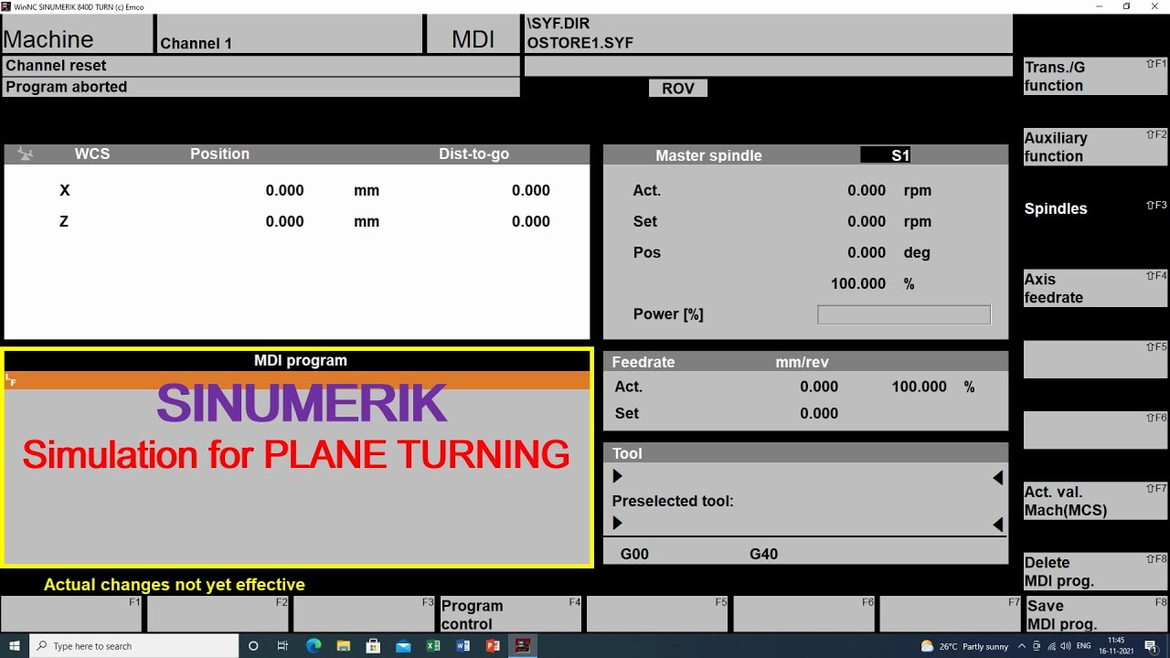PLANE TURNING Simulation in Sinumerik 810/840d winNC - YouTube