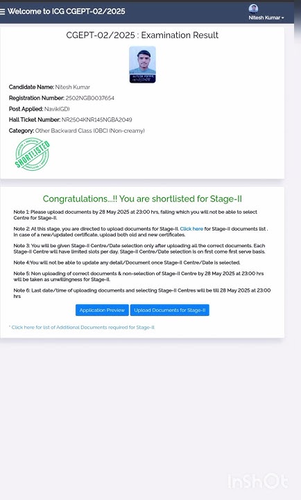 ICG Navik GD 02/2025 result status😍 - YouTube