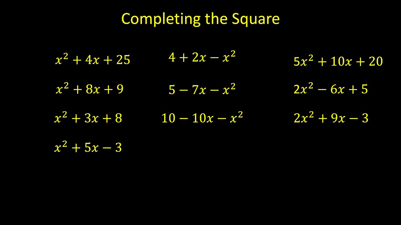 Completing the Square : Worked Examples Part 1 - YouTube