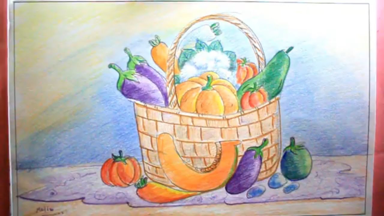 How TO Draw "Still Life" Vegetables Basket With Color Pencil Step By ...
