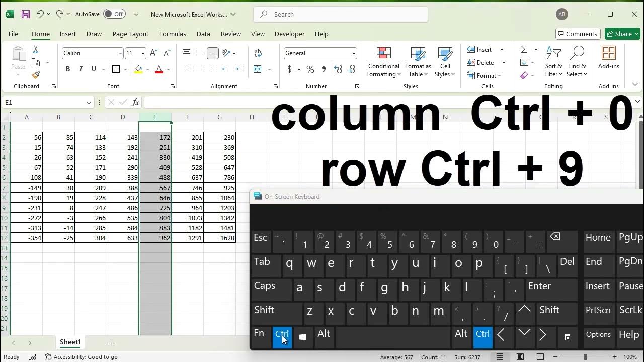 Shortcut to hide column and row in excel - YouTube