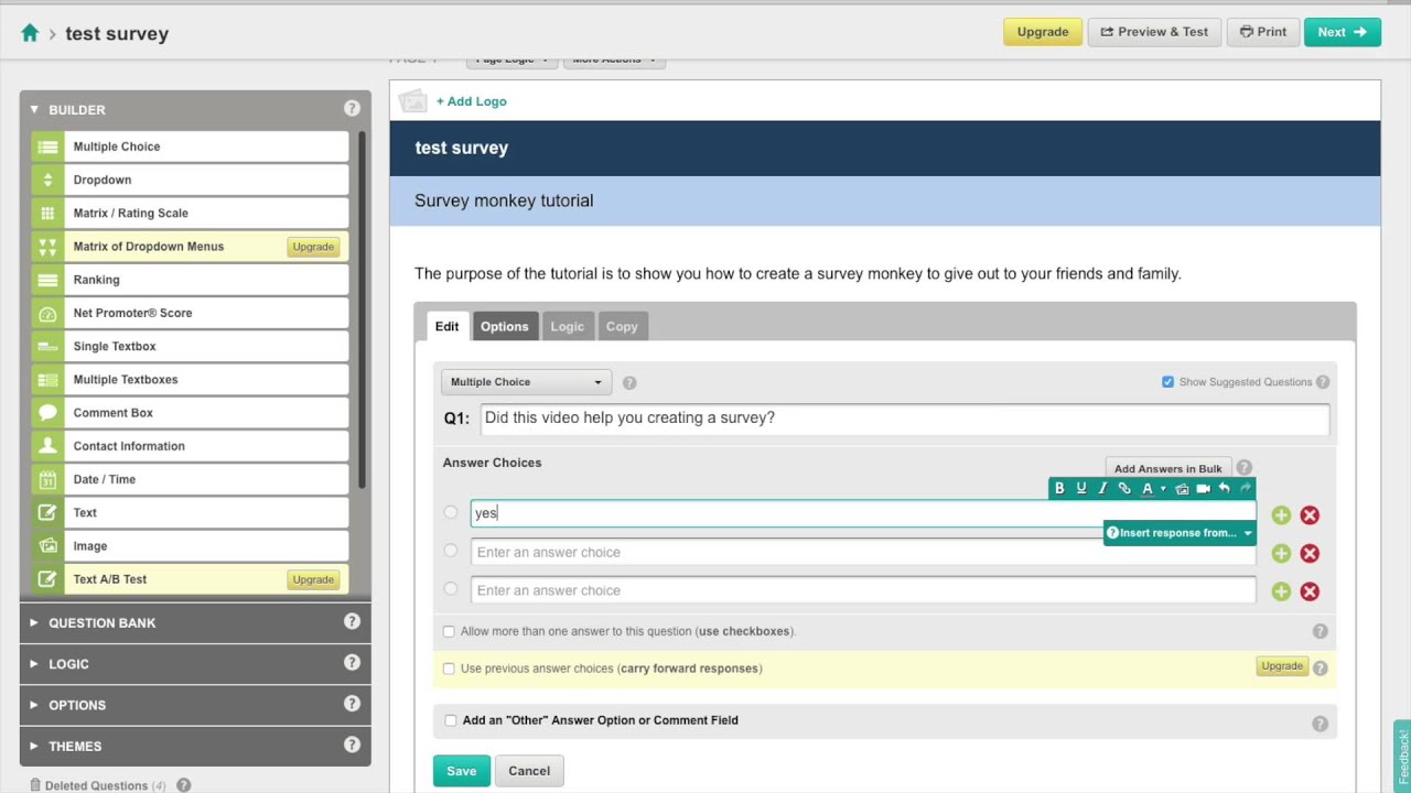 How to: Create a multiple choice Survey Monkey - YouTube