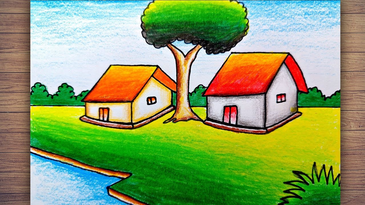 Cute House & Tree Drawing Tutorial 🎨 Easy Art Lesson - YouTube