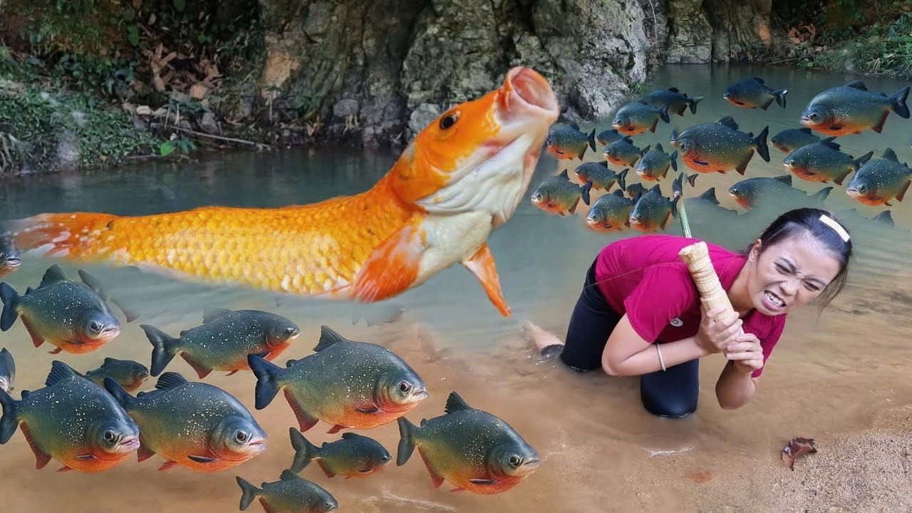 How I caught GIANT Goldfish using Bamboo tube Fishing Technique - YouTube