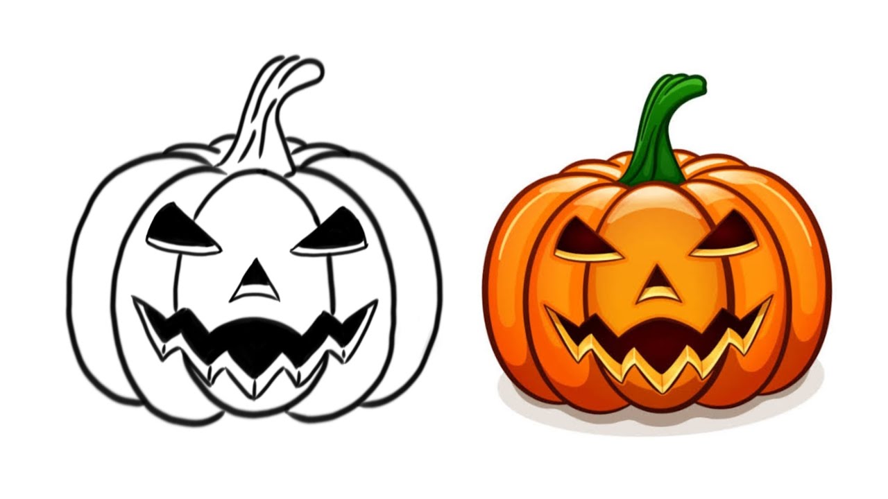 How to draw Halloween Pumpkin | Step by step for beginners - YouTube