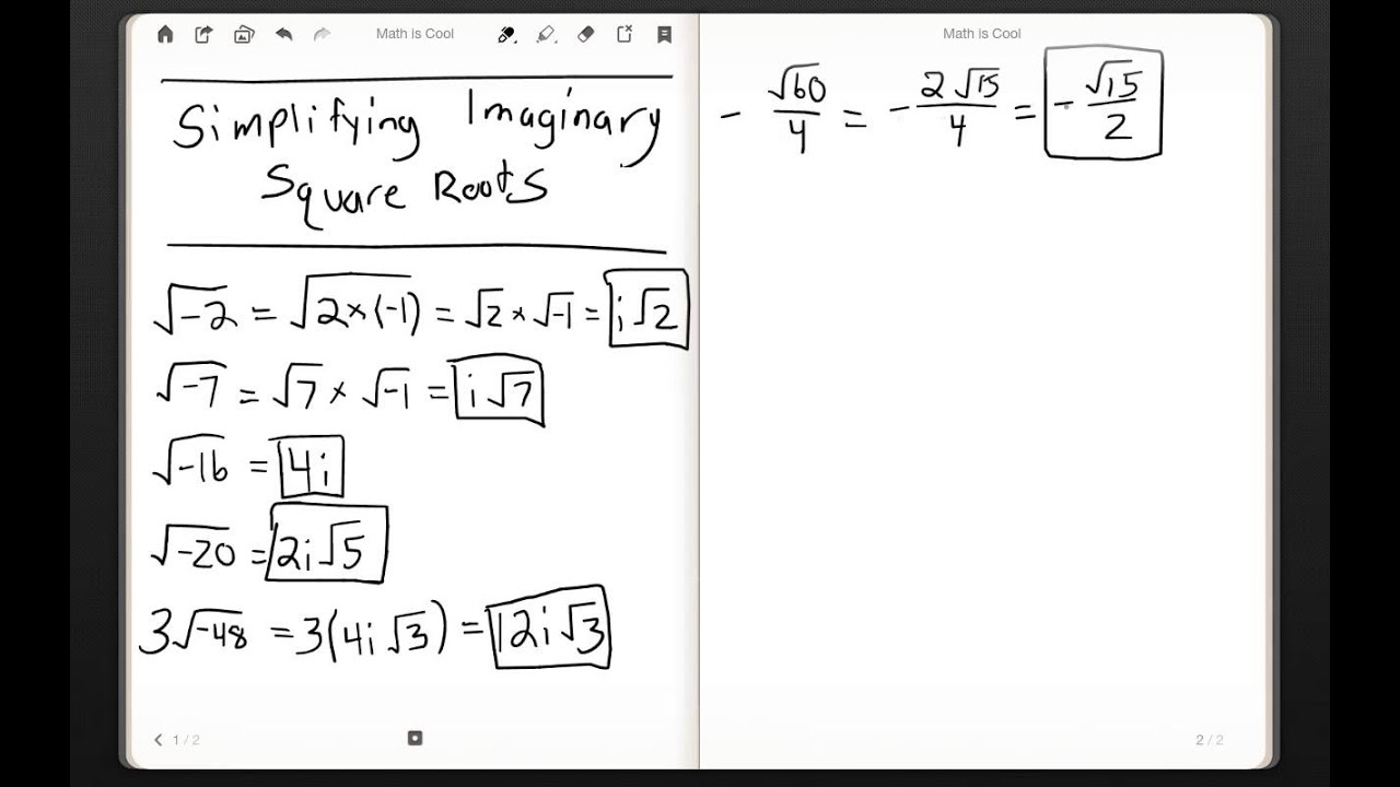 E4 - Simplifying Imaginary Square Roots - YouTube