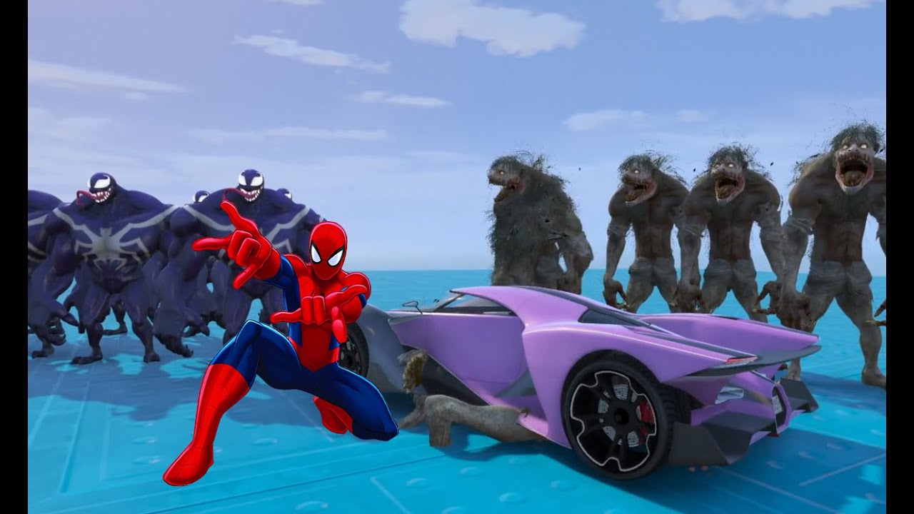 Spider Man Drives Super Car To Defeat Monsters! - YouTube