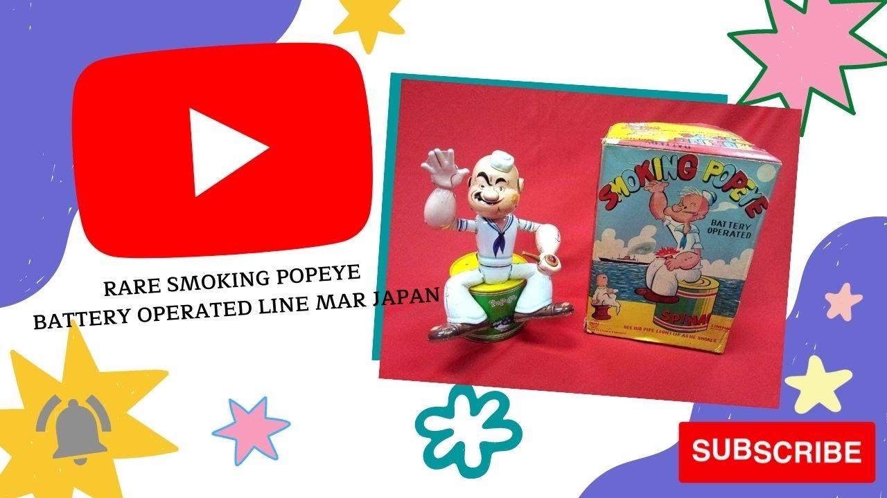 RARE SMOKING POPEYE BATTERY OPERATED LINE MAR JAPAN WORK GREAT - YouTube