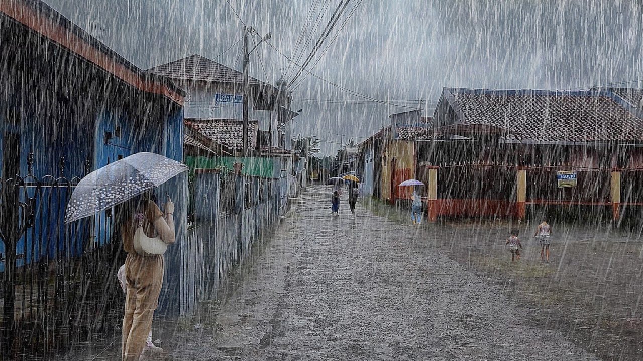 heavy rain every day in my village, very quiet and cold, fall asleep to ...