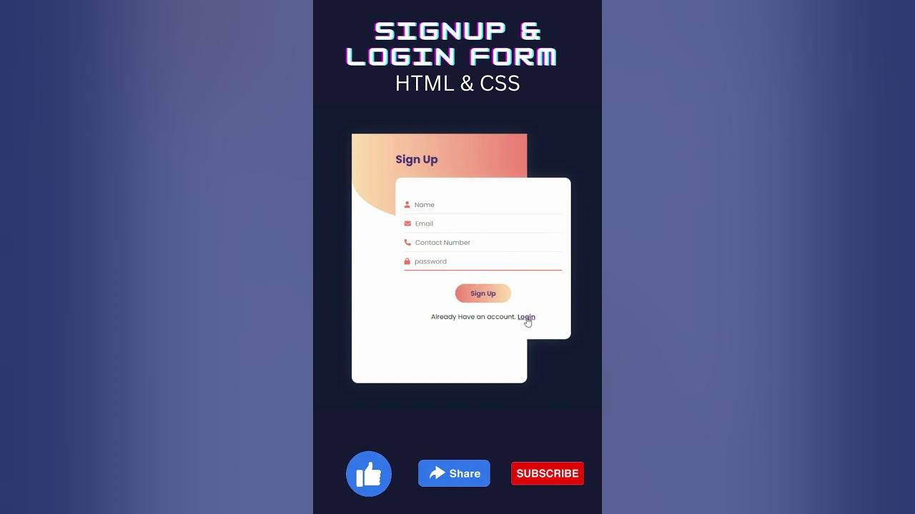 Signup And Login Form Html And Css Shorts Htmlcsstutorial Youtube