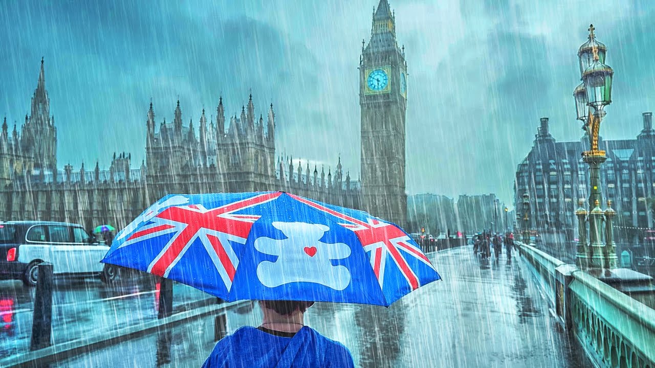 London Heavy Rain Showers ☔️ Iconic London City Streets Walk Tour | 4K ...