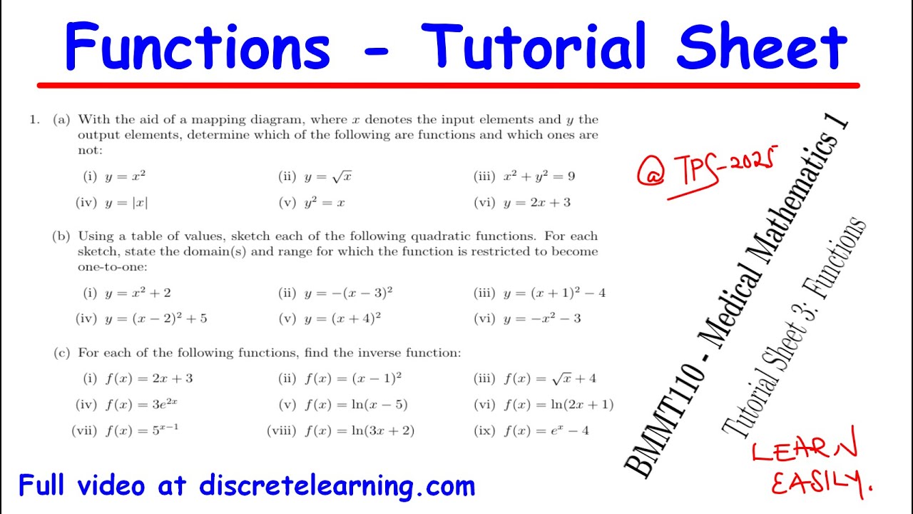 Identify Functions, Sketch Quadratics & Inverse functions - BMMT110 ...
