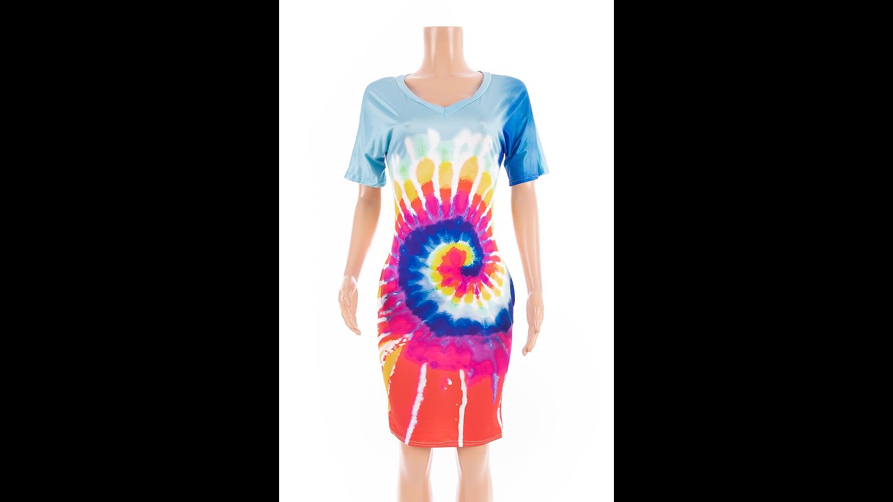 Plus Size New Stylish Summer Tie Dye Printing Stretch Loose Dress