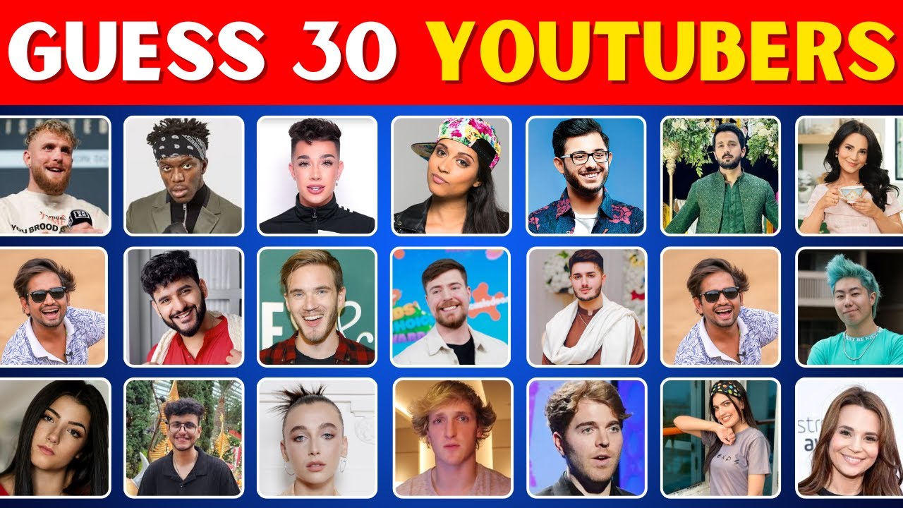 Guess the youtuber quiz | Best 30 Youtubers 2025 - YouTube