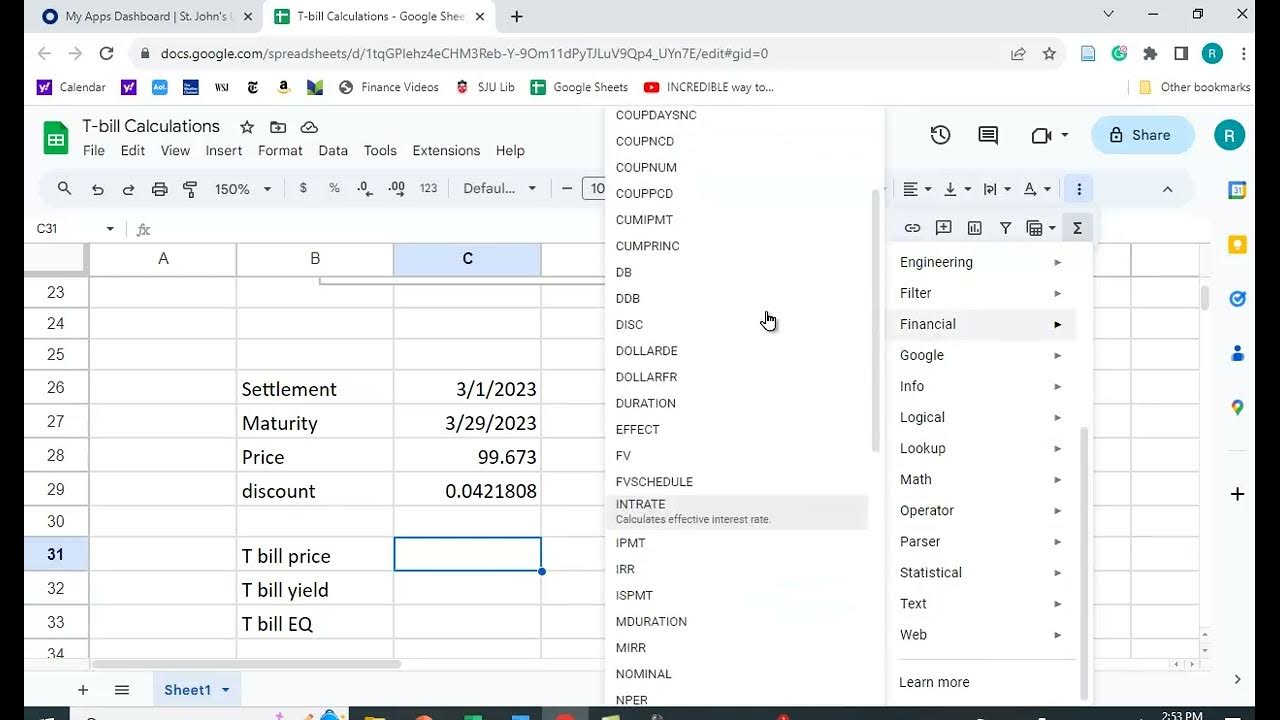 Tbill Calculations in Google Sheets - YouTube