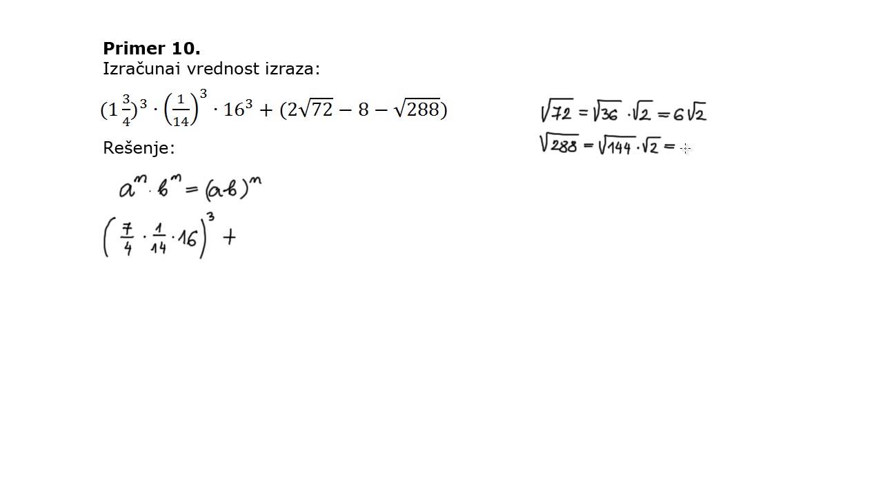 Kvadratni koren - operacije sa korenima (primer 10) - www.mala-matura ...