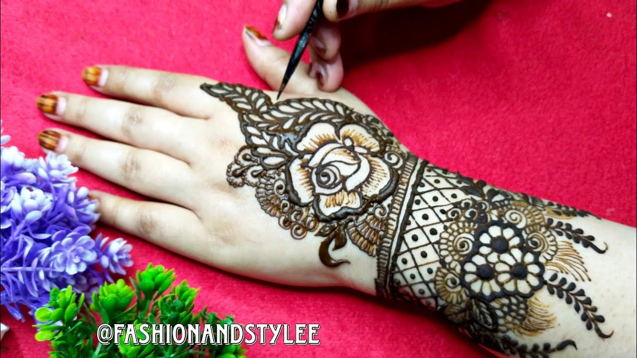 Beautiful Rose Mehendi Design for Eid | back hand mehendi design | easy ...