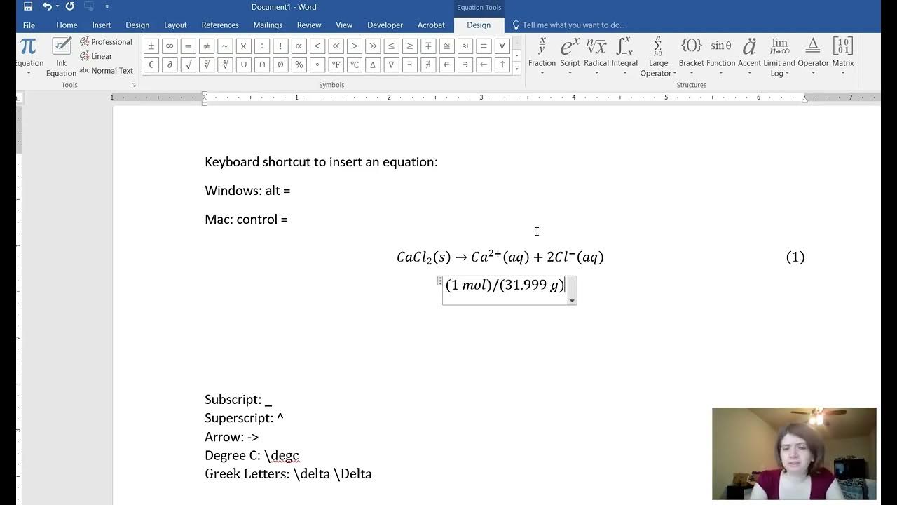 Using the Equation Editor in MS Word - Keyboard Shortcuts - YouTube