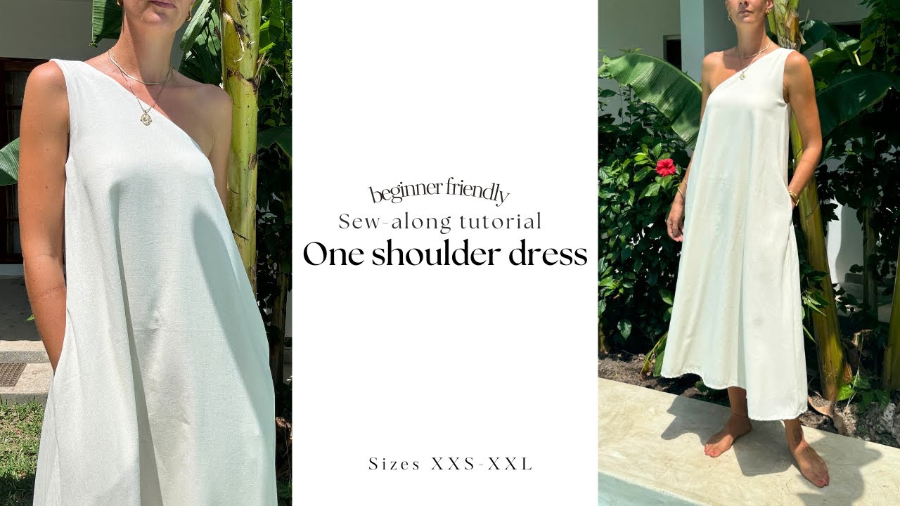 One shoulder dress sewing pattern | Maxi dress with pockets | Beginner ...