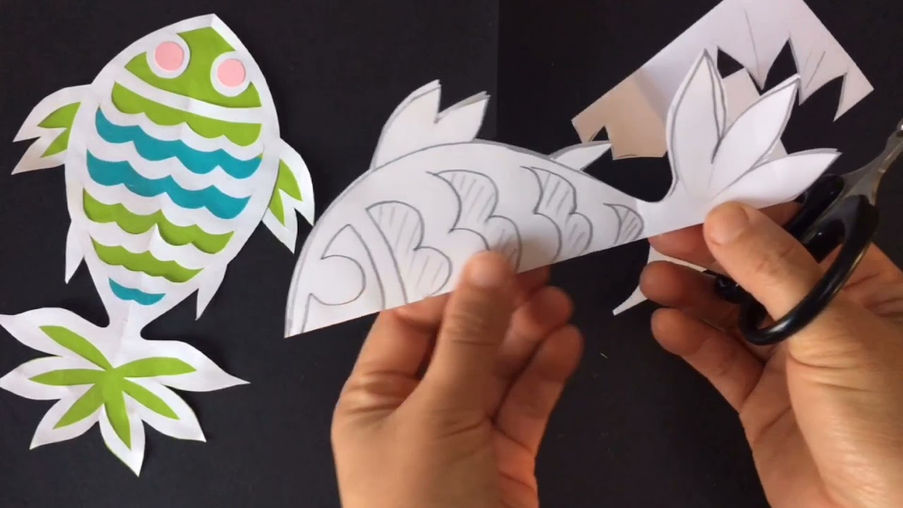 Chinese traditional Paper cutting：Fish with lotus tail中国传统剪纸“连年有余 ...
