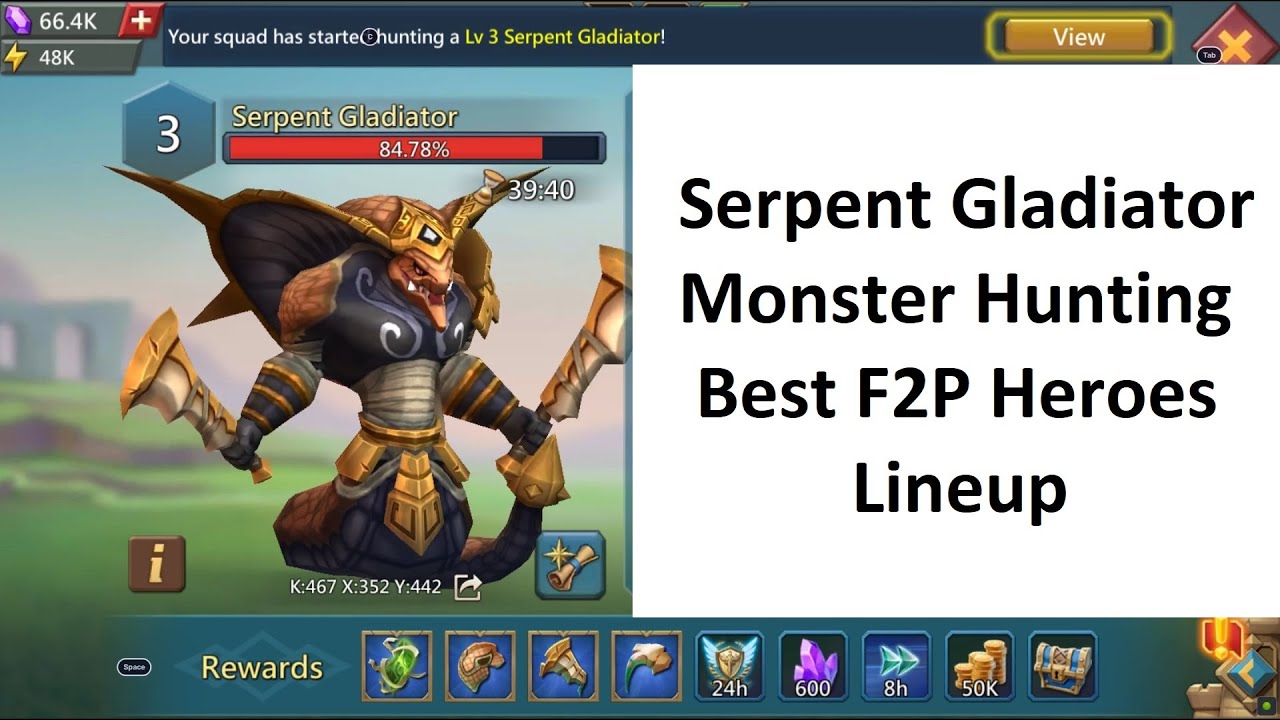 Lords Mobile: Serpent Gladiator Monster Hunting Best F2P Heroes Lineup ...
