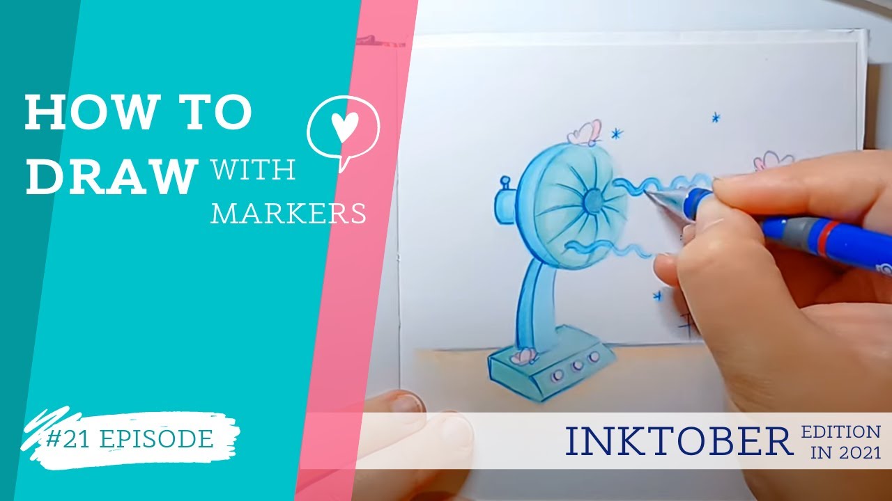 Marker time lapse #21 INKTOBER word: #fan - YouTube
