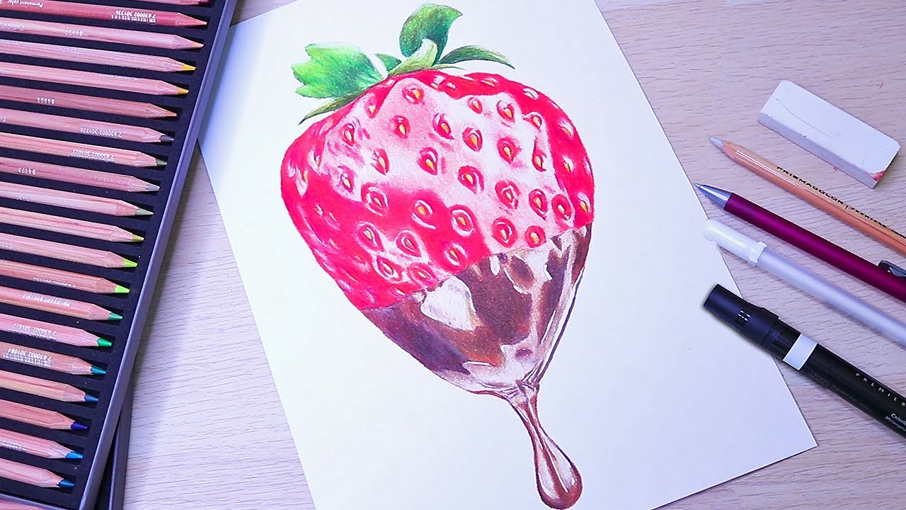 Realistic Strawberry Speed Drawing With Colored Pencils | Timelapse ...